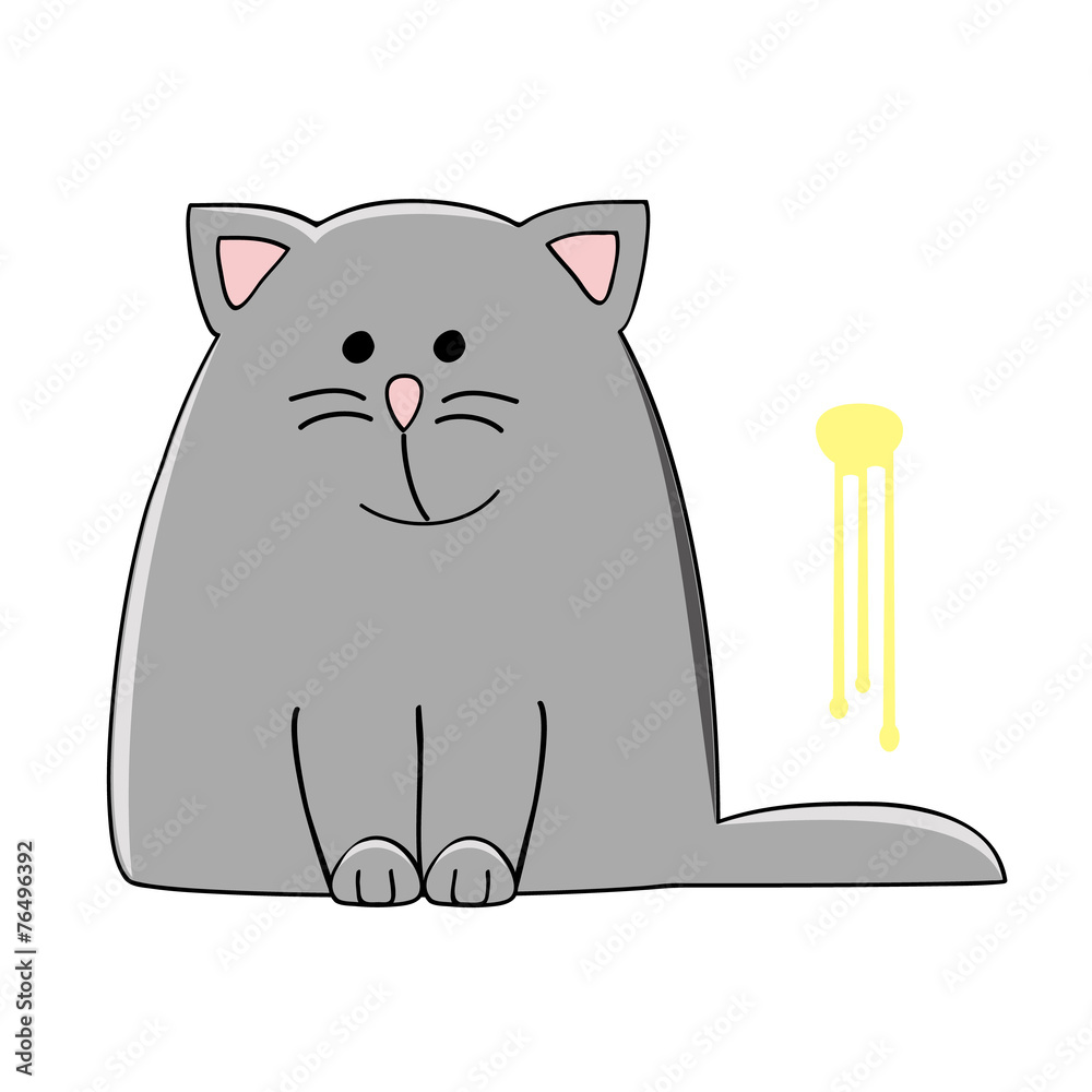 cute grey cat sitting near the yellow pee spot on the wall Stock ...