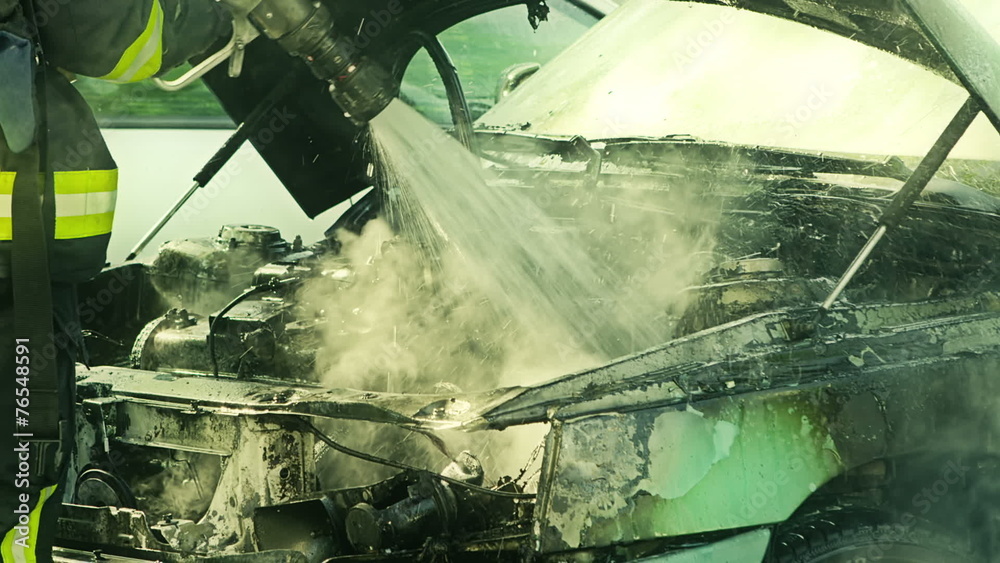 Firefighters tries to extinguish the fire Stock Video | Adobe Stock