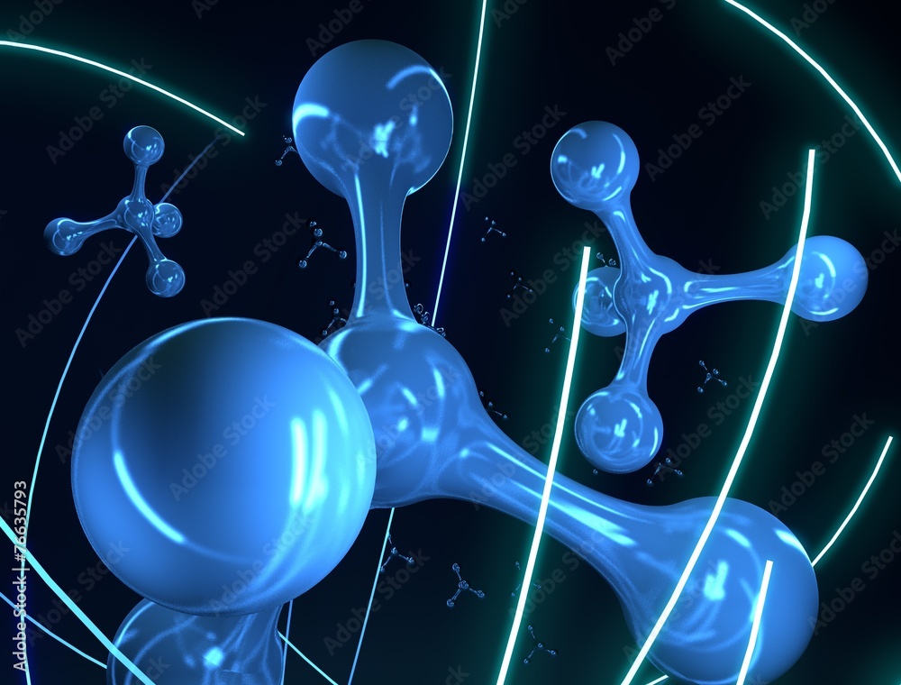 Carbon atom molecule blue background nano Stock Illustration | Adobe Stock