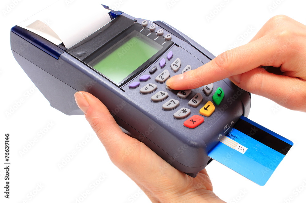 Using payment terminal, enter personal identification number Stock ...