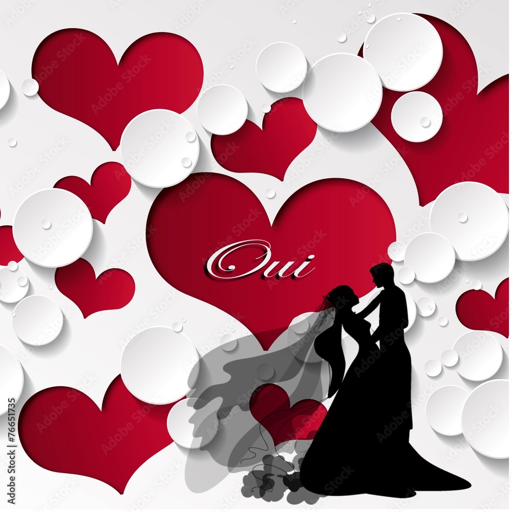 faire-part mariage coeurs rouge et blanc Illustration Stock | Adobe Stock