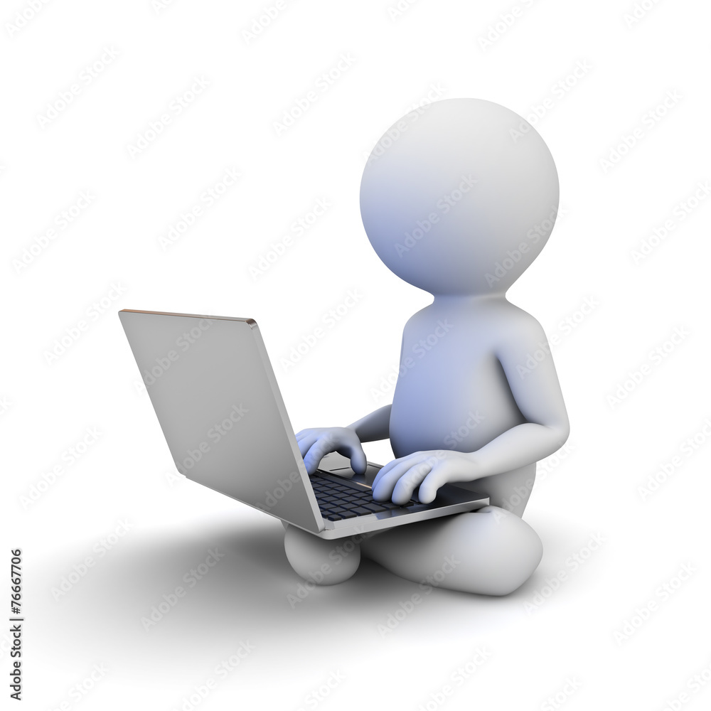 3d Man Sitting At Computer