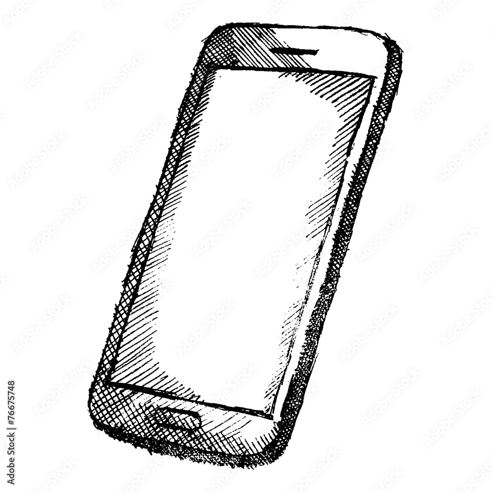 Hand drawn sketch of mobile phone with shadow isolated Stock Vector ...
