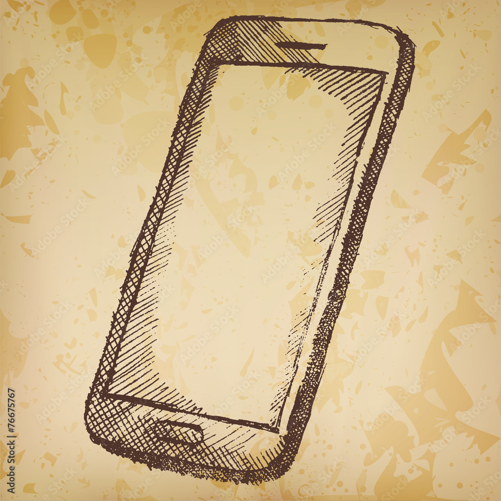 Hand drawn sketch of mobile phone with shadow on old paper Stock Vector ...