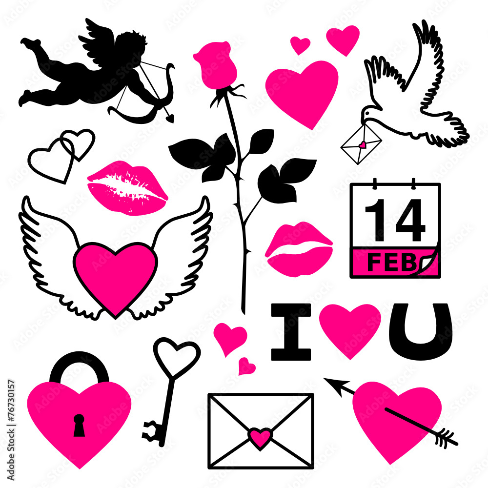 Set of Valentine's Day Symbols Stock-Vektorgrafik | Adobe Stock