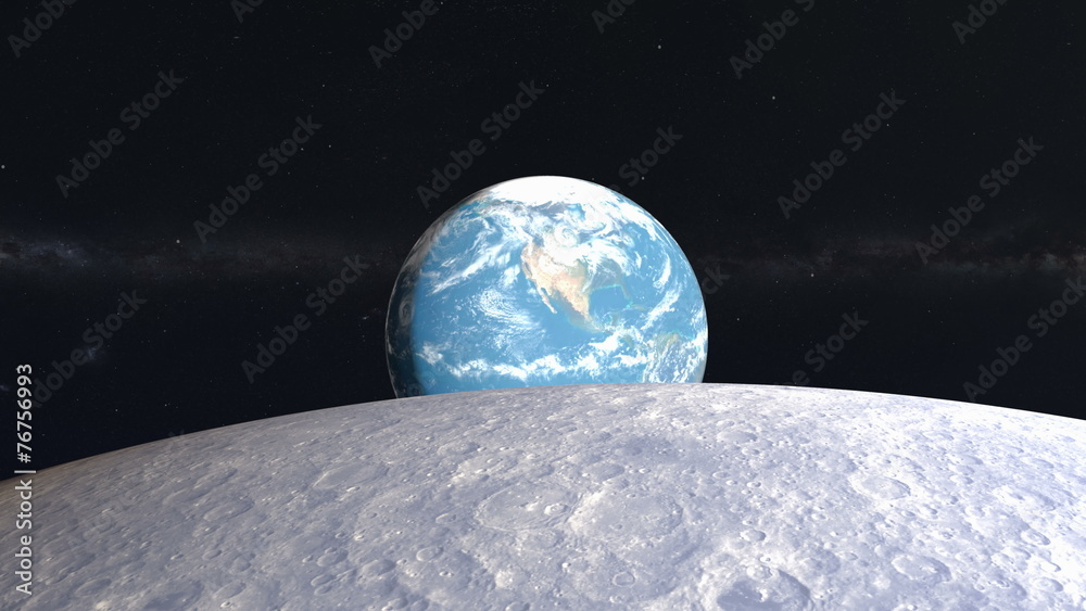 Earth Moon animation 3D Earth rises over moon 4k Stock ビデオ | Adobe Stock