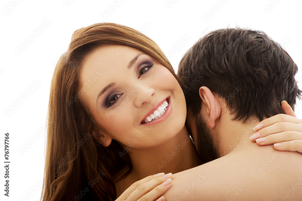 Man Kissing Girls Neck