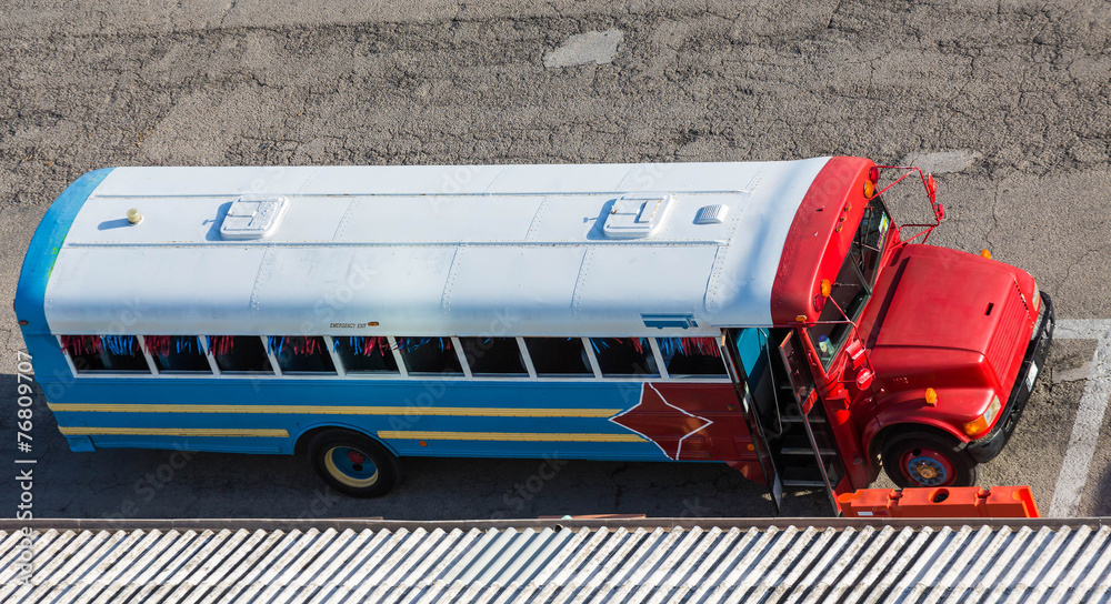 Red White and Blue Party Bus in Aruba Stock Photo | Adobe Stock