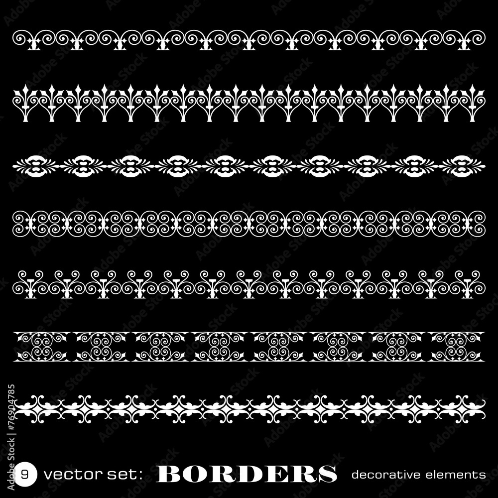 Decorative borders isolated on black background - set 9 Stock Vector ...