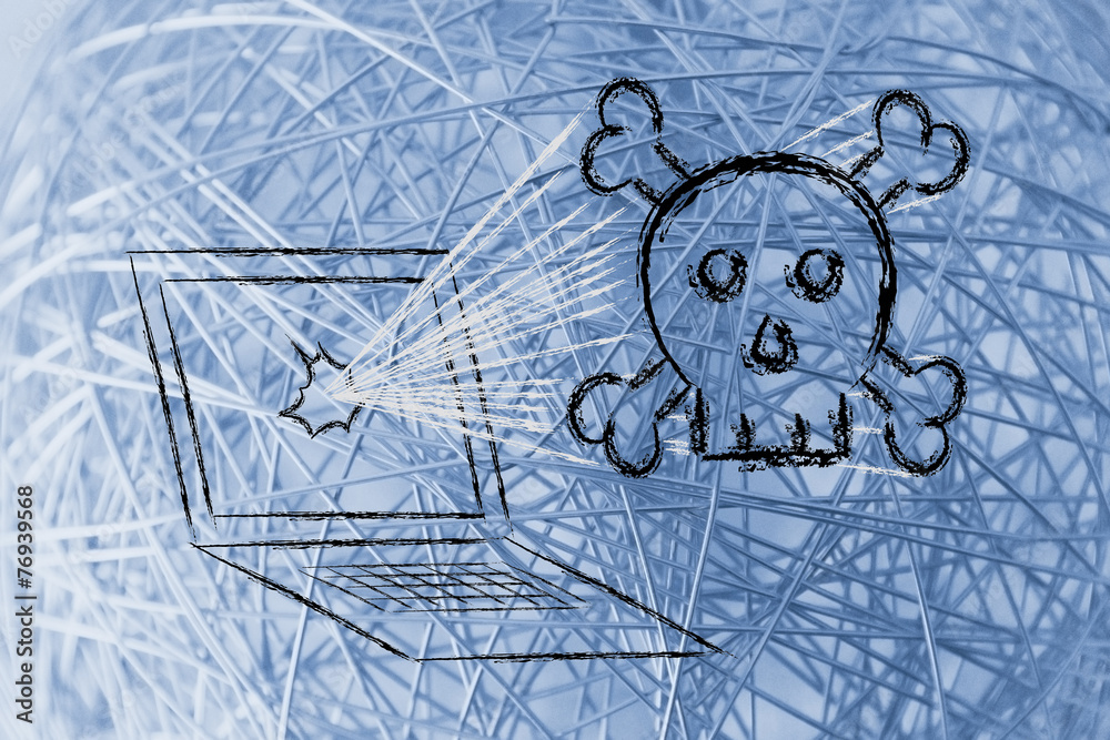 malware threats and internet security, skull and pc foto de Stock ...