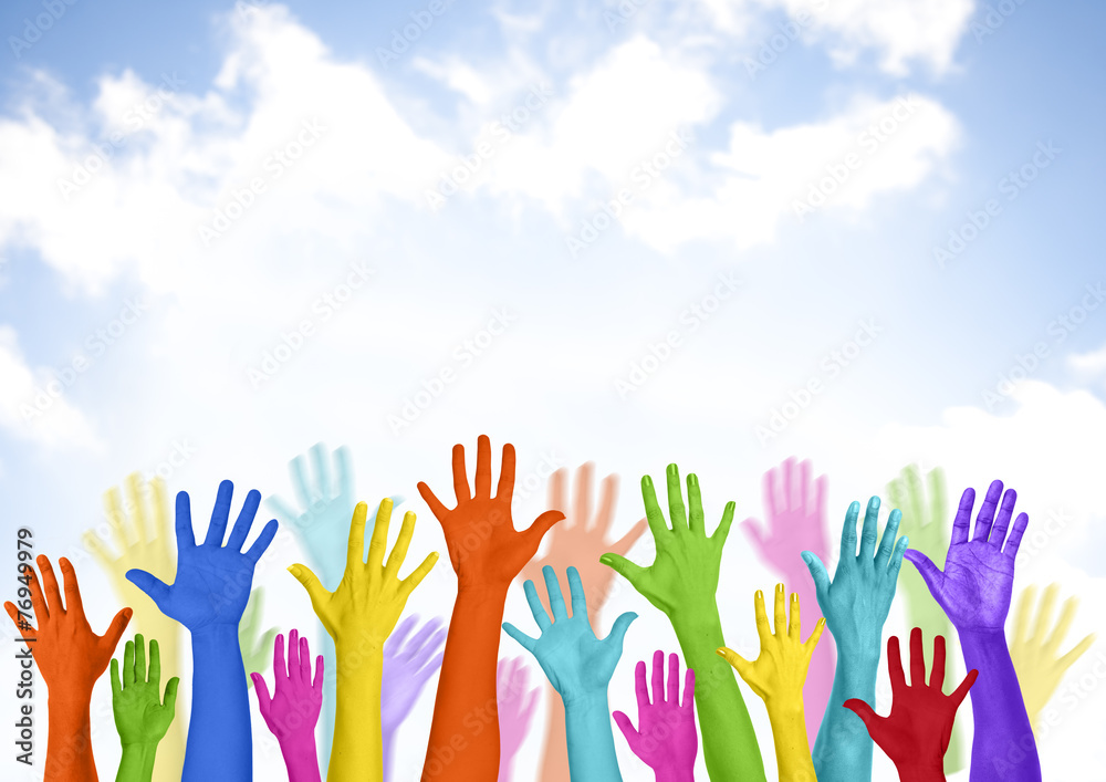 Colorful Arms Raised Volunteer Copy Space Happiness Concept Stock Photo ...