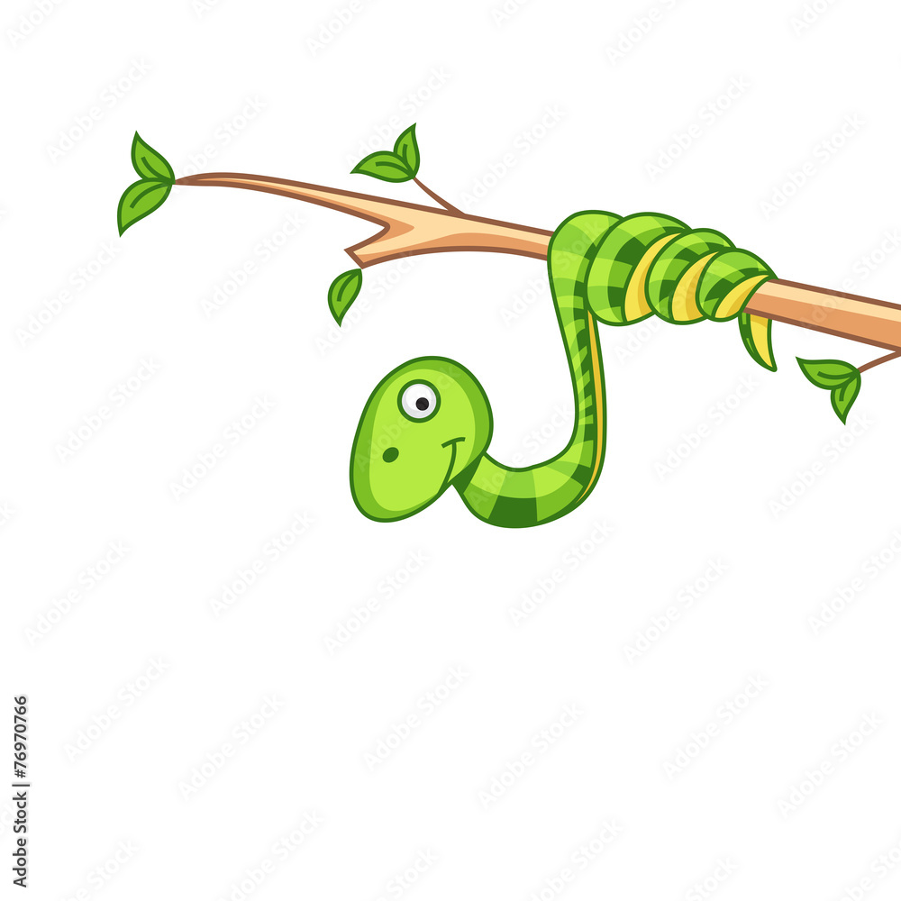 Funny cute snake on the branch of a tree. Stock Vector | Adobe Stock