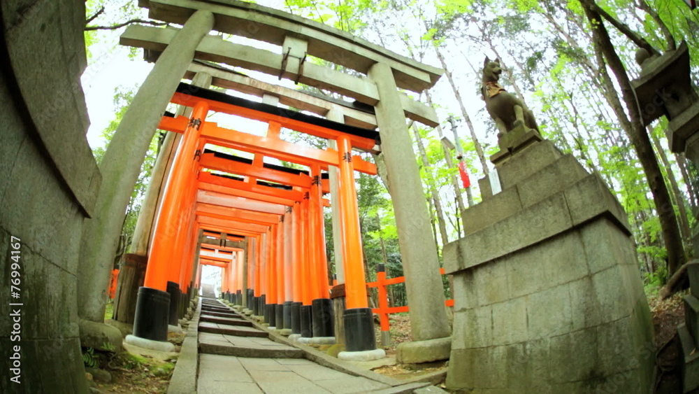Fushimi Inari Taisha shrine Fox statue sculpture Torii gates Buddhist ...