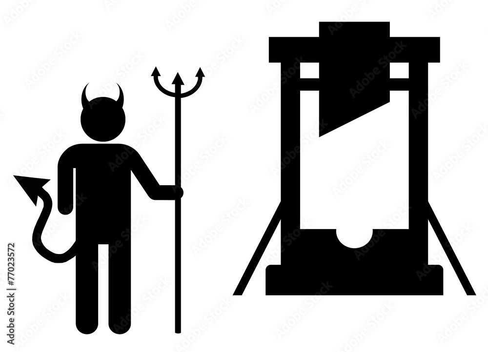 Diable devant une guillotine Stock Illustration | Adobe Stock