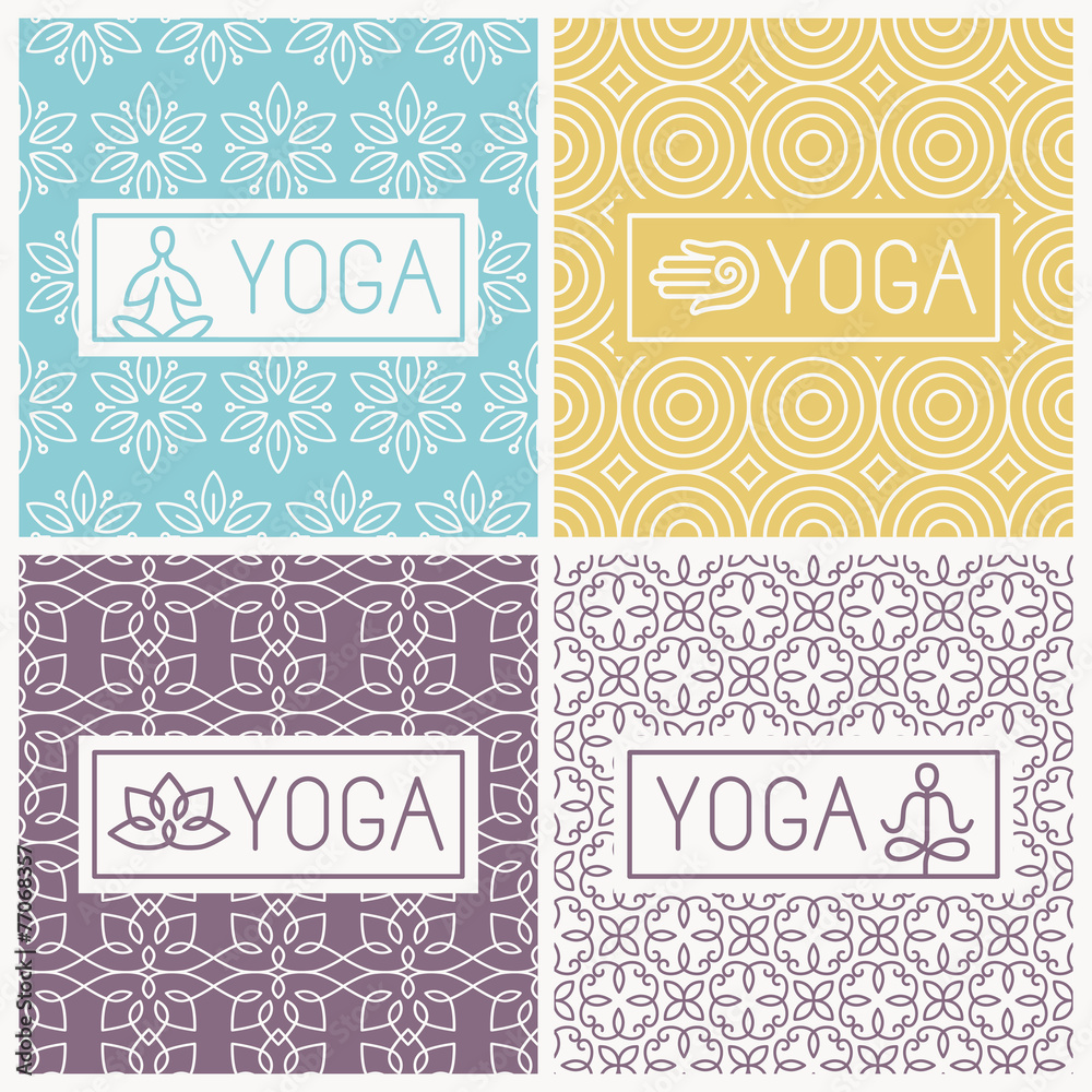 Vector yoga icons and line badges Stock Vector | Adobe Stock