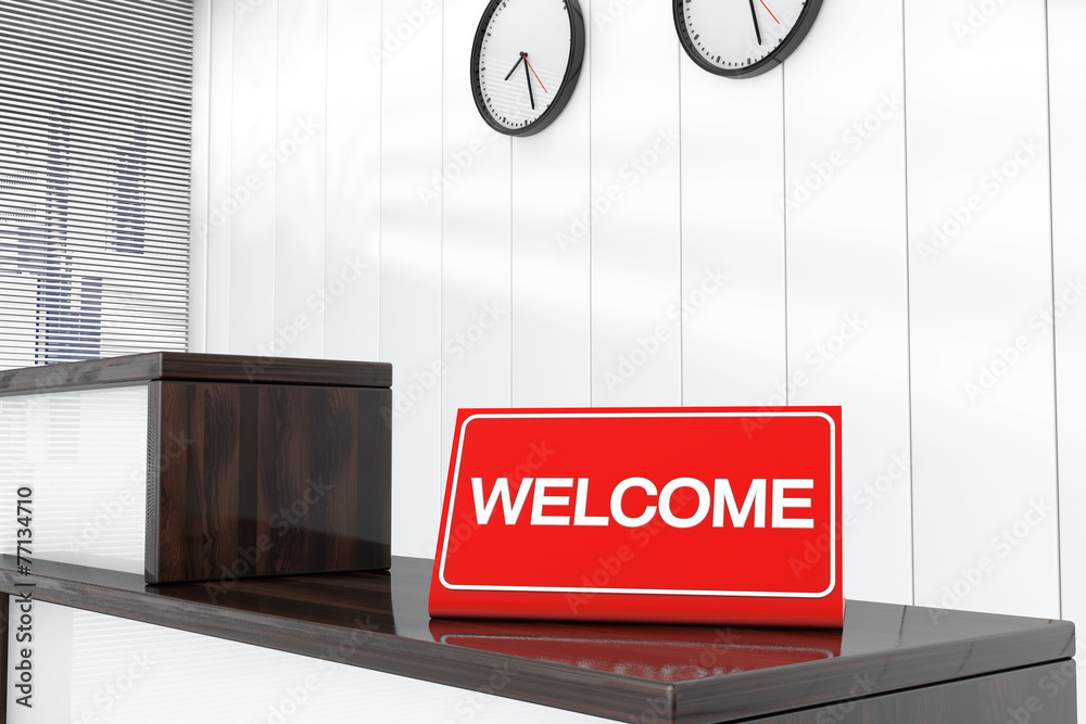 Welcome Sign Plate 3d render interior Stock Illustration | Adobe Stock