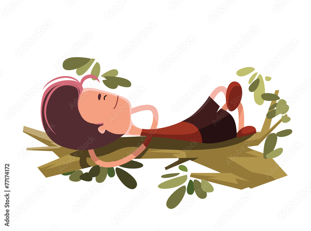 Boy sleeping on a tree branch illustration cartoon character Stock ...
