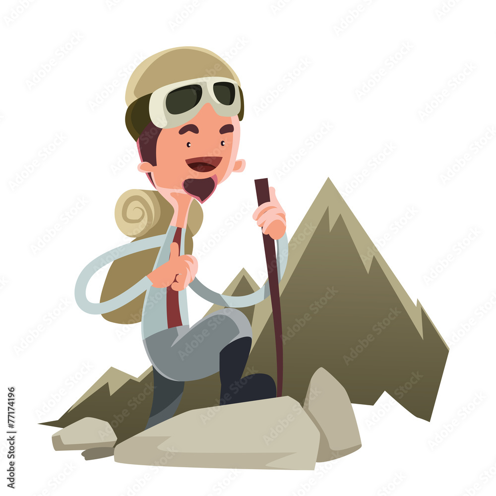 Man climbing a mountain vector illustration cartoon character Stock ...
