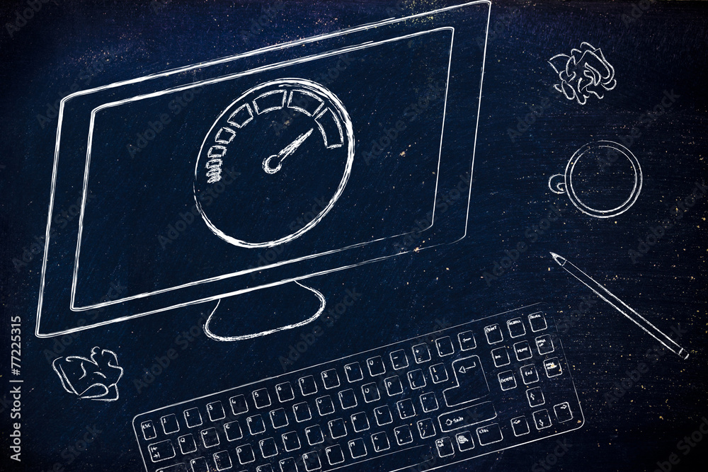 Foto Stock computer with speedometer measuring its performance | Adobe ...