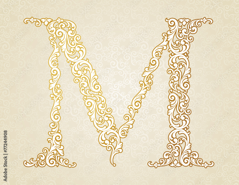 Gold font type letter M, uppercase. Stock Vector | Adobe Stock