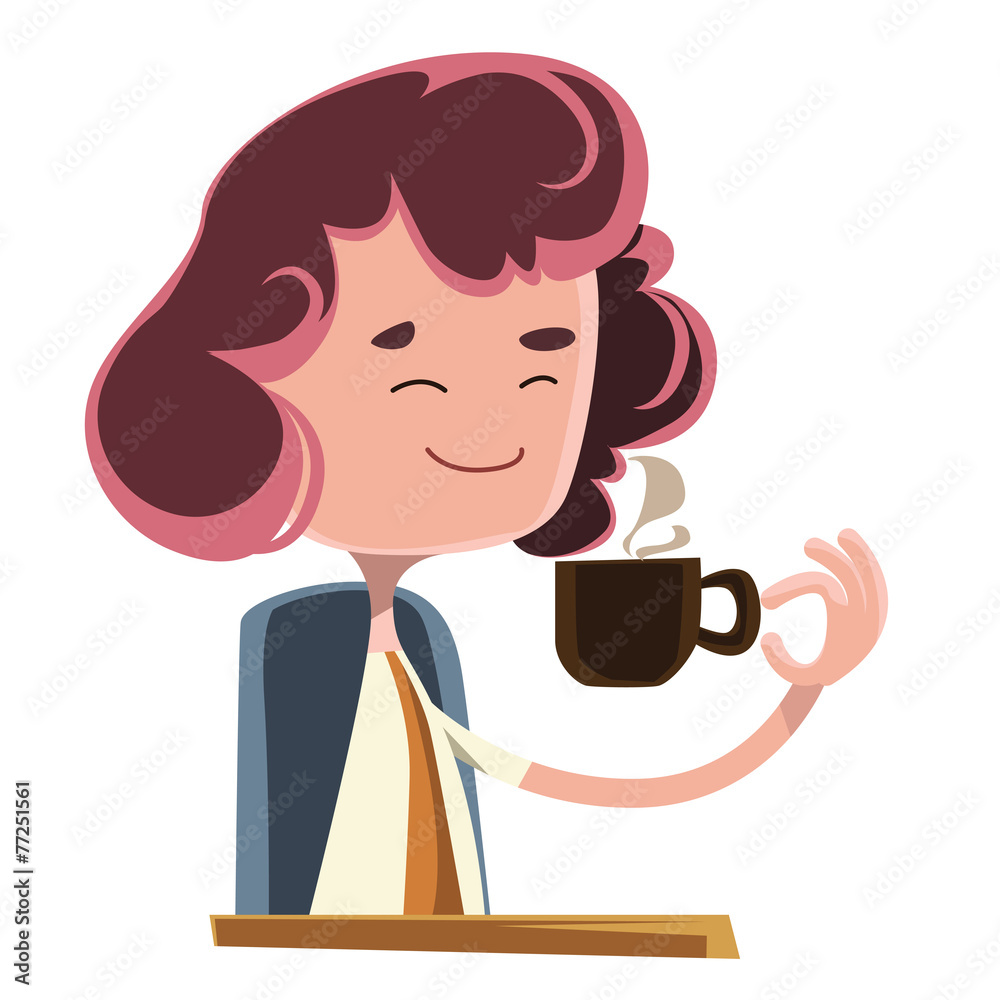 Happy Coffee Drinker Cartoon