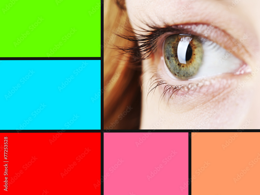Collage of eye with color palette Stock Photo | Adobe Stock