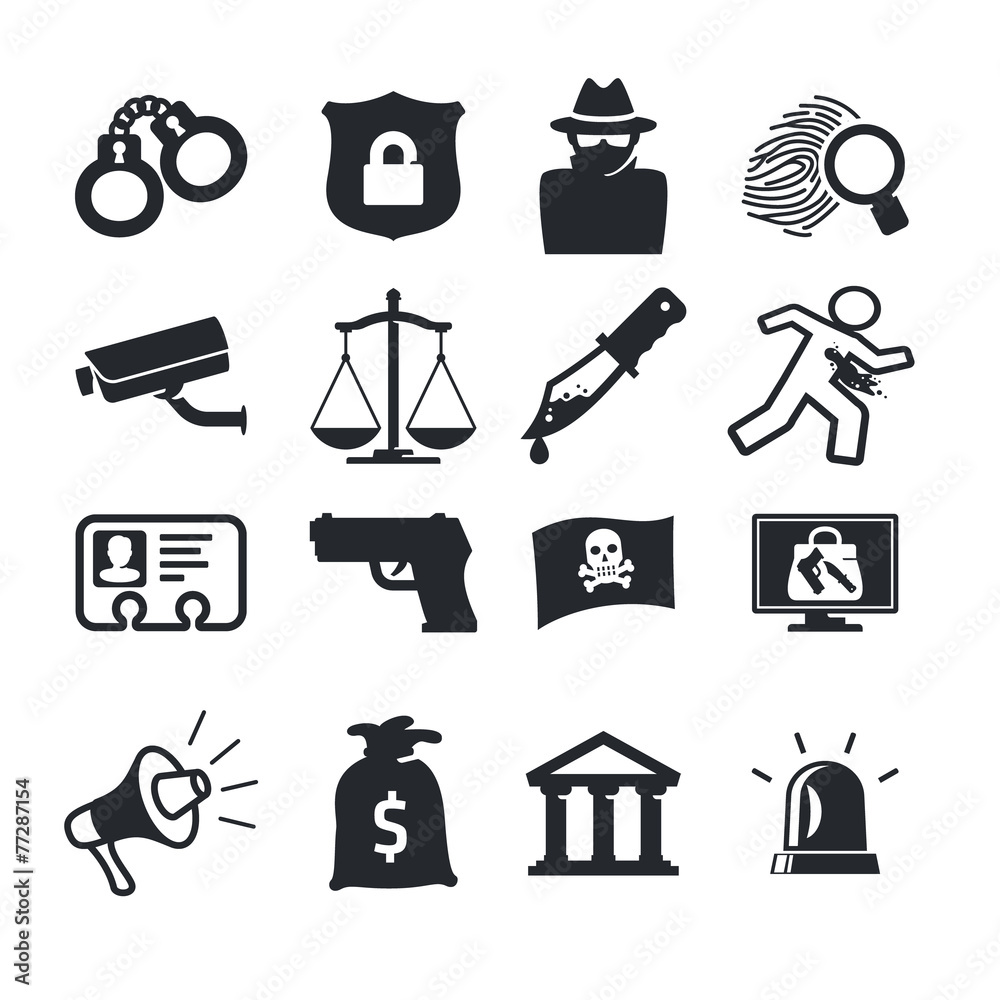 Crime icons Stock Vector | Adobe Stock