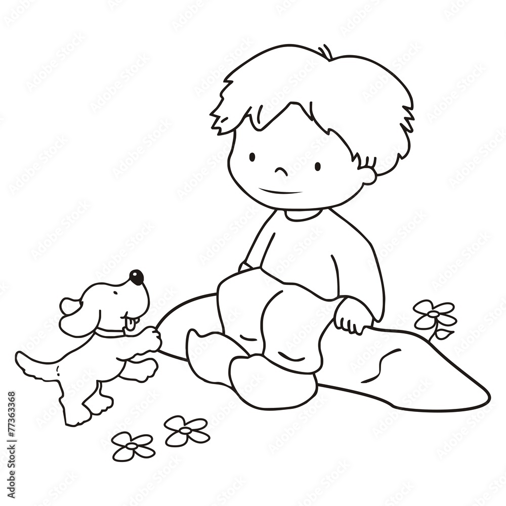 boy and dog,coloring Stock Vector | Adobe Stock
