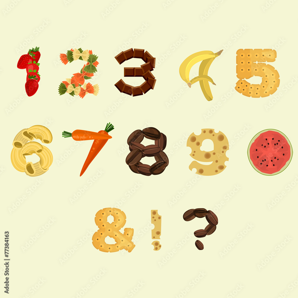 Numbers made of different food in flat design Stock Vector | Adobe Stock