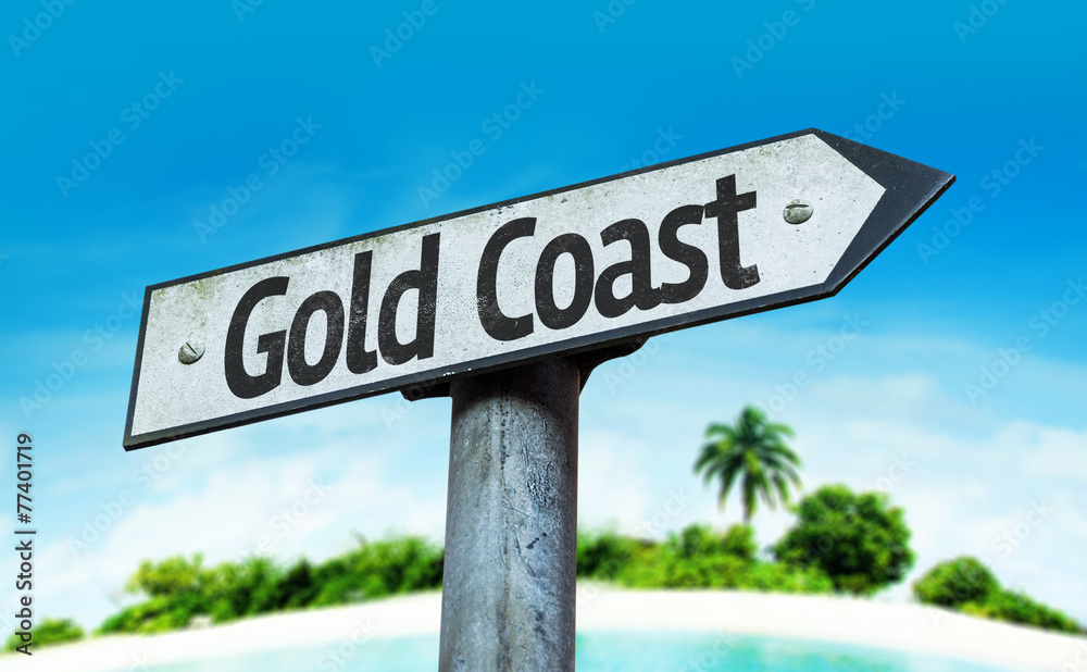 Gold Coast sign with a beach on background Stock Photo | Adobe Stock