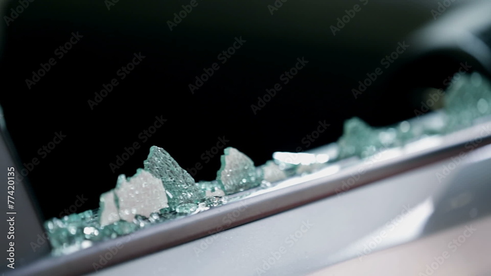Pieces of glass stayed in the frame of a broken car's side window Stock ...
