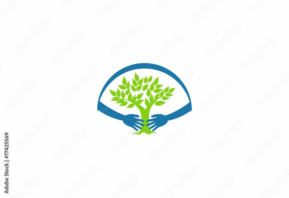 tree logo, save hands, symbol globe, nature green Stock Vector | Adobe ...