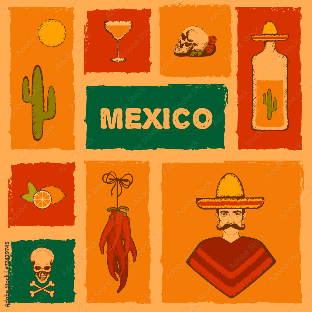 mexico background, vector mexican icons, Stock Vector | Adobe Stock