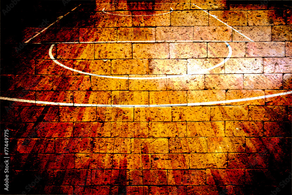 basketball court with red brick wall texture background Stock Photo ...
