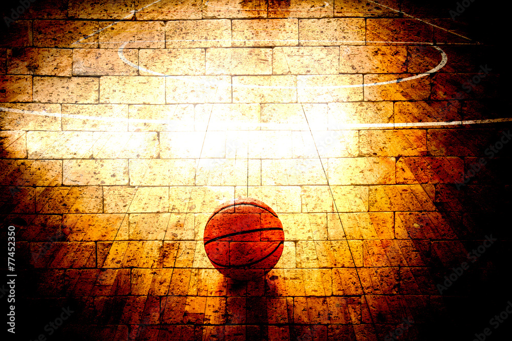 basketball court with red brick wall texture background Stock Photo ...