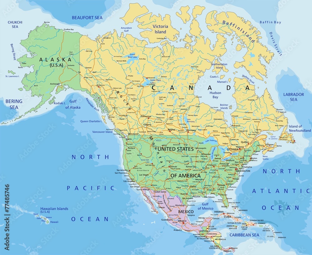 North America - Highly detailed editable political map. Stock Vector ...