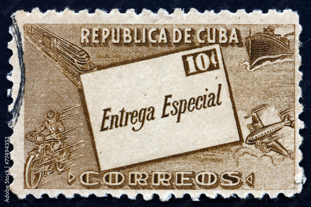 Postage stamp Cuba 1945 Letter and Symbols of Transportation Stock ...