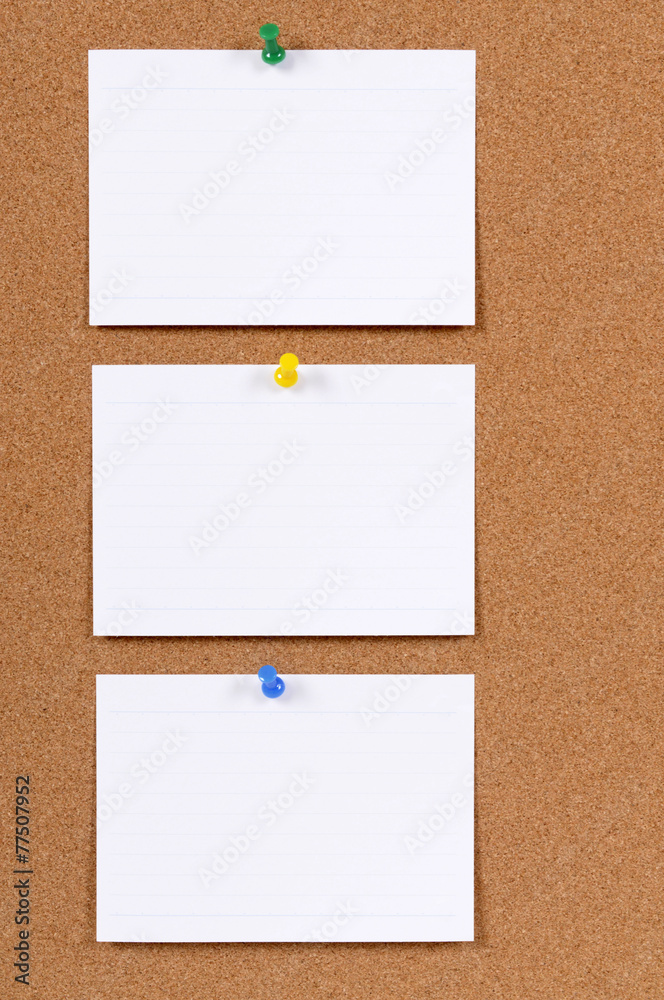 Office index cards on a bulletin board Stock Photo | Adobe Stock