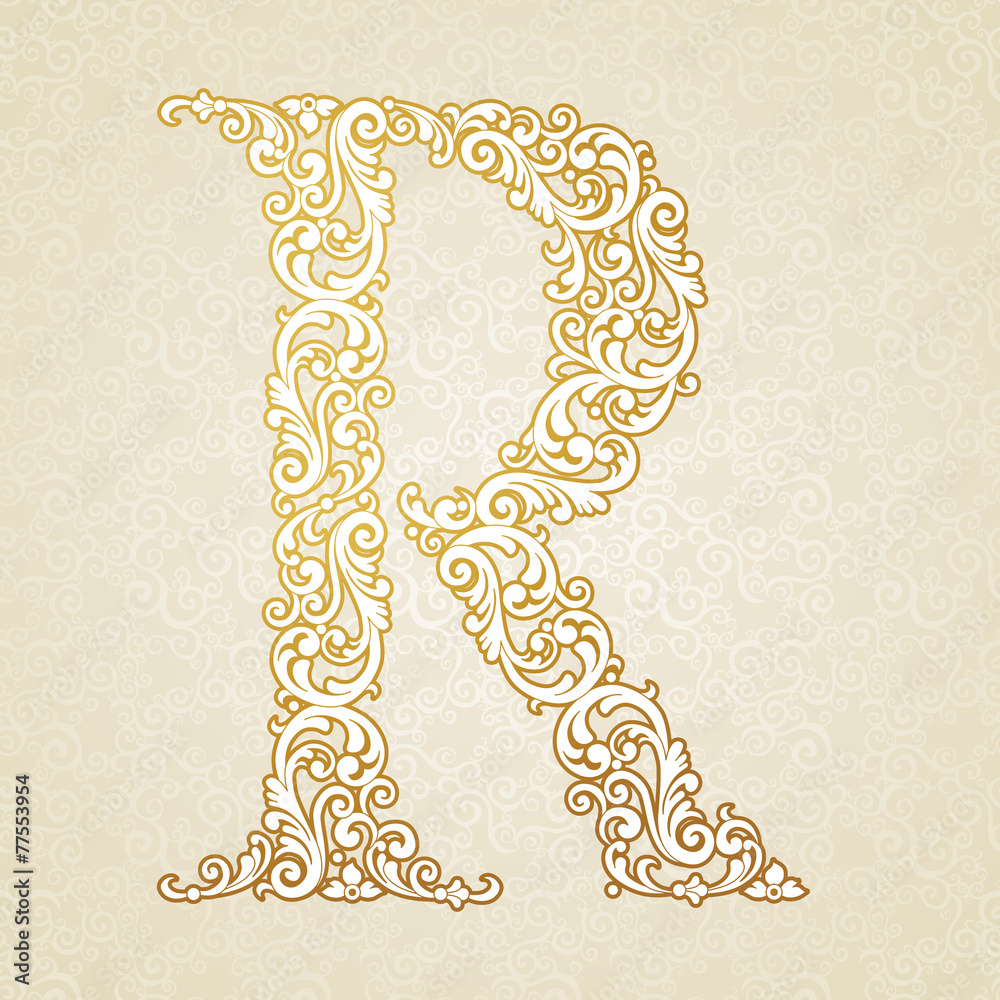 Gold font type letter R, uppercase. Stock Vector | Adobe Stock