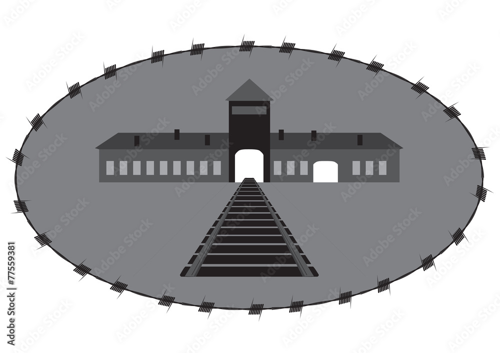 vector concentration camp with railways and barbed wire Stock Vector ...