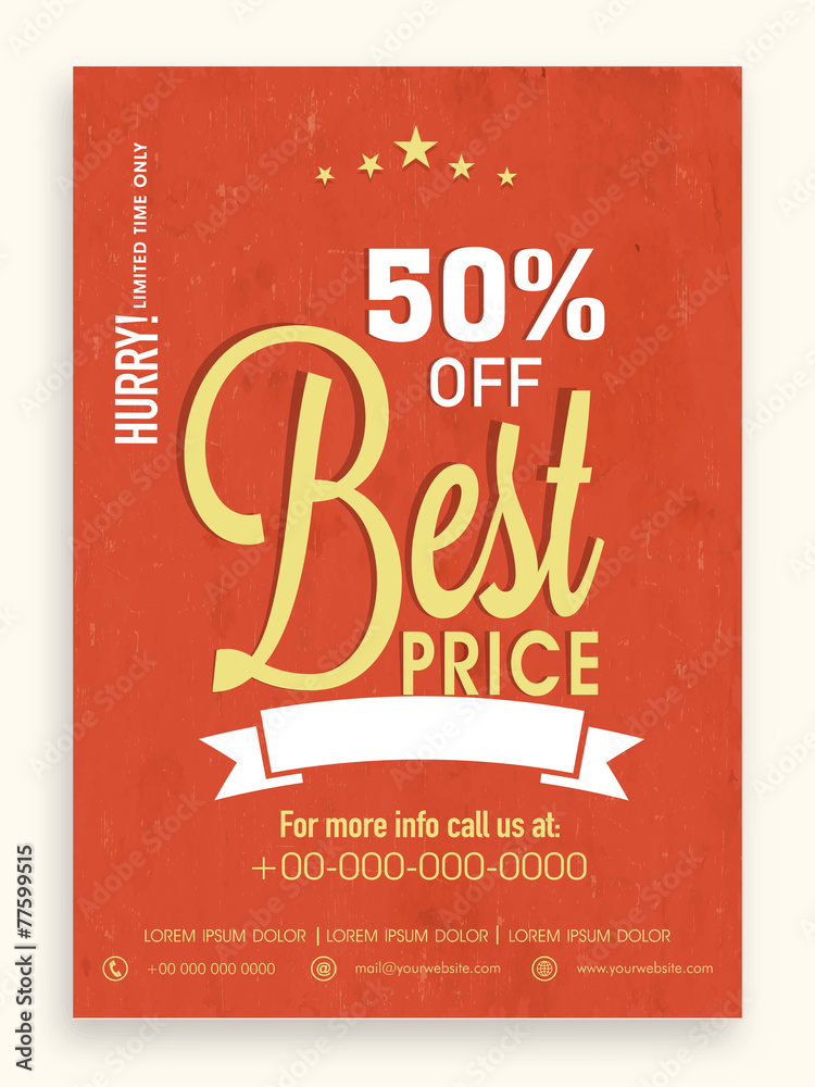 Sale flyer, template or brochure design with 50% discount offer. Stock ...