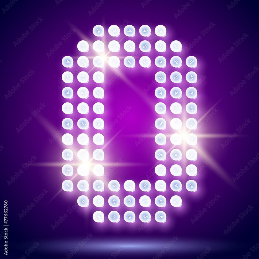 Vintage bulb lamp font of 80s disco with stars. Number 0 Stock Vector ...