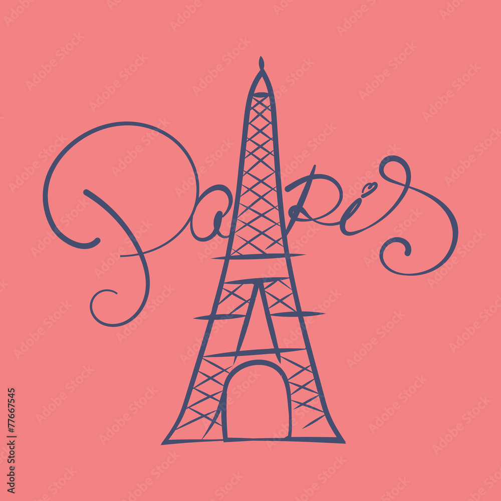 Eiffel Tower with Paris Lettering Stock Vector | Adobe Stock