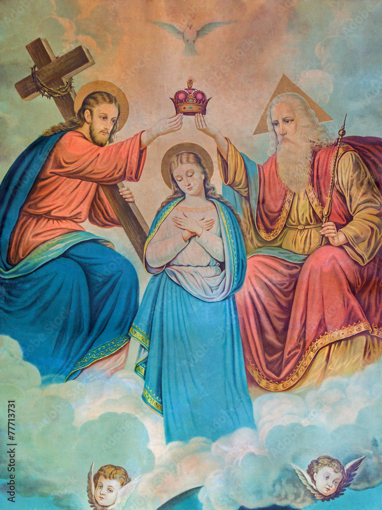Typical catholic image of Coronation of Virgin Mary Stock Photo | Adobe ...