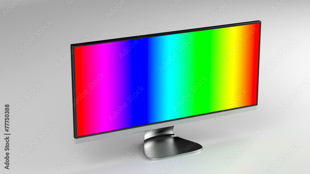 Ultra wide display on shiny grey background, zoom to the screen Stock ...