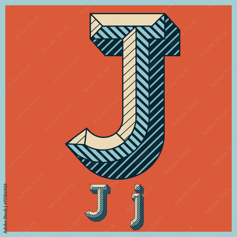 Etched vector set of old school beveled alphabet. Letter J Stock Vector ...