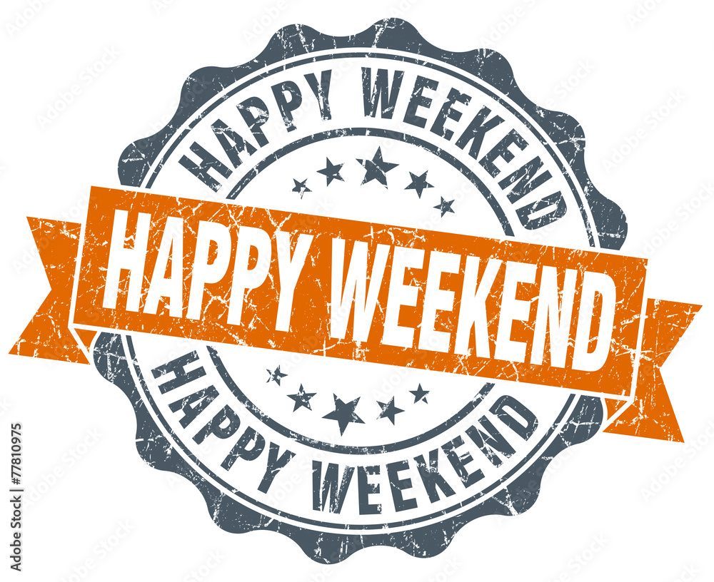 happy weekend vintage orange seal isolated on white Stock Illustration ...