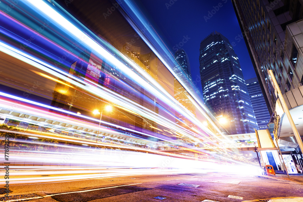 traffic light trails in modern city at night Stock Photo | Adobe Stock