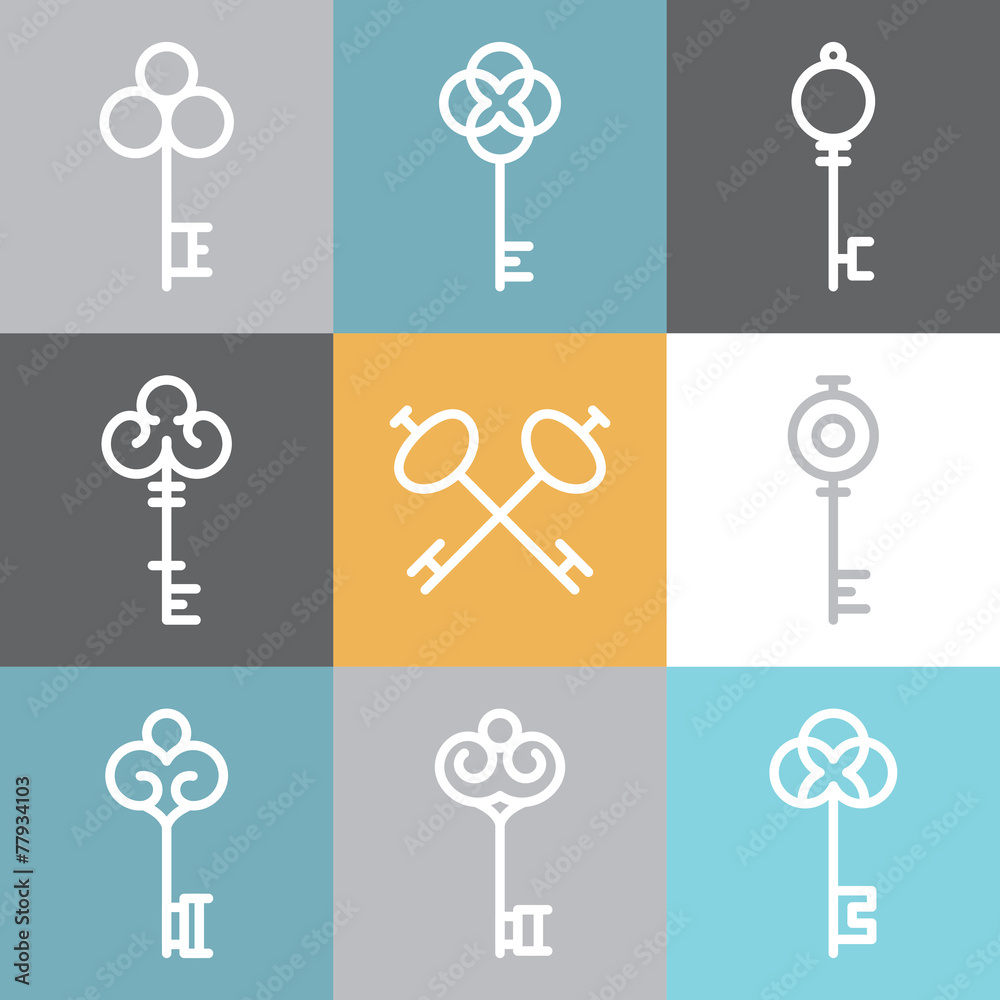 Vector key logos and signs in linear style Stock Vector | Adobe Stock