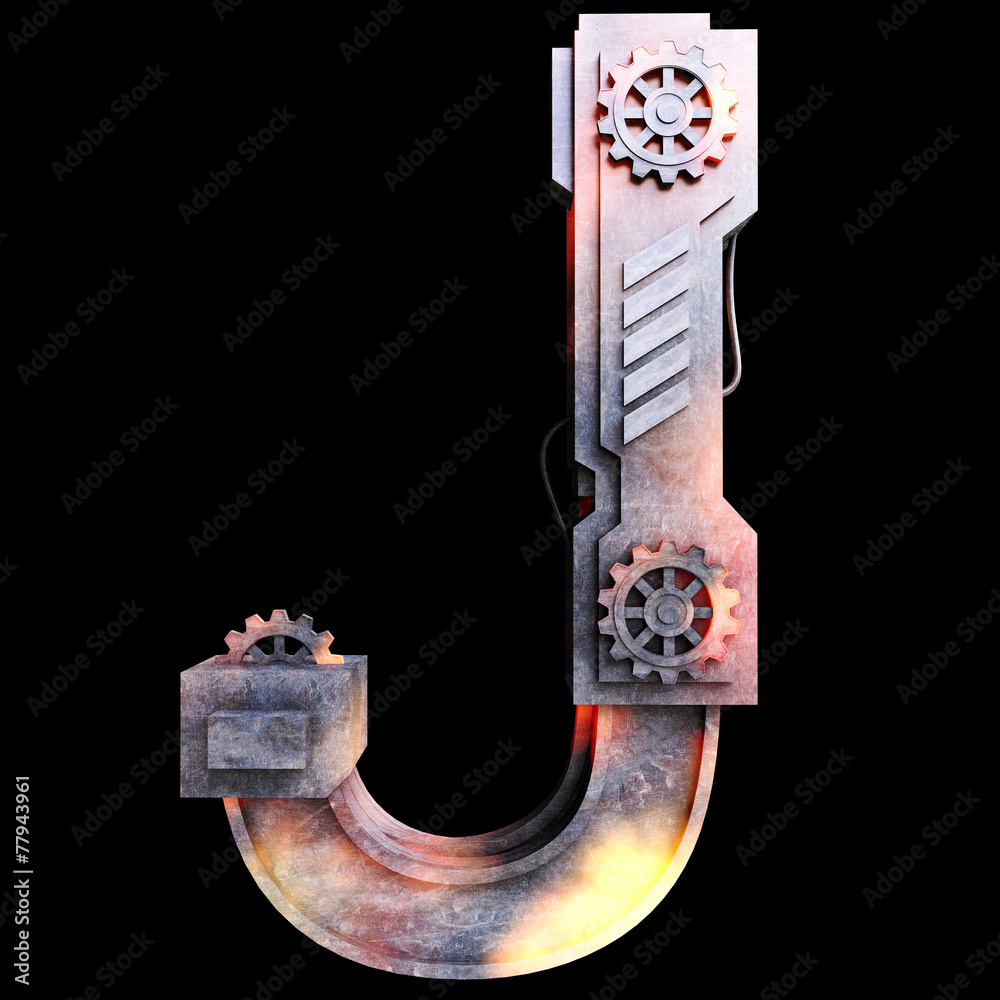 Mechanical alphabet made from iron, Letter J Stock-Illustration | Adobe ...